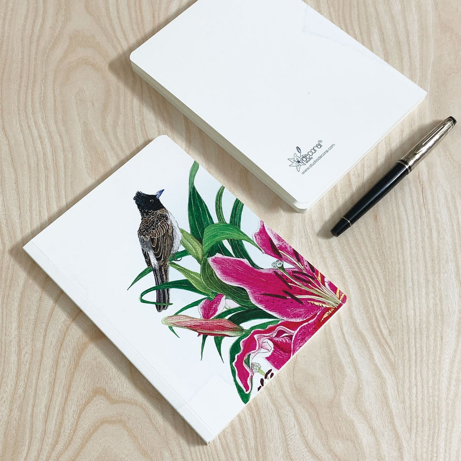 Floral Flutter - Red Vented Bulbul - Birds of India - Notebook